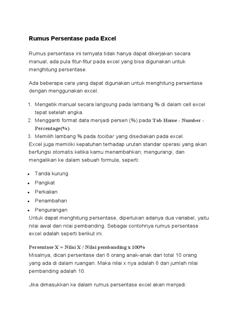 Rumus Persentase Pada Excel | PDF