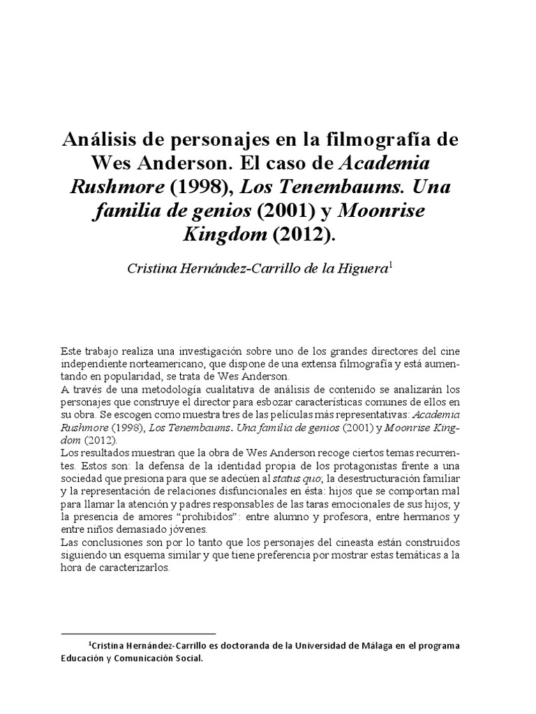 Analisis de Personajes en La Fimografia | PDF | Amor | Cinematografía
