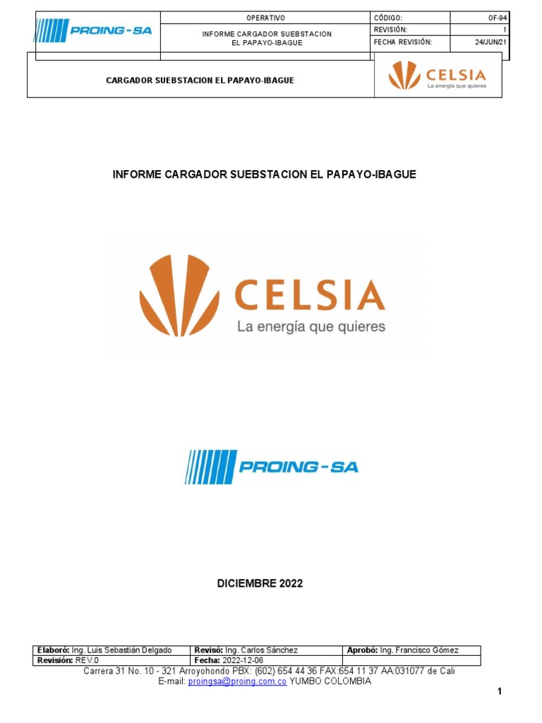 Informe Cargador Subestación El Papayo | PDF | Tecnología