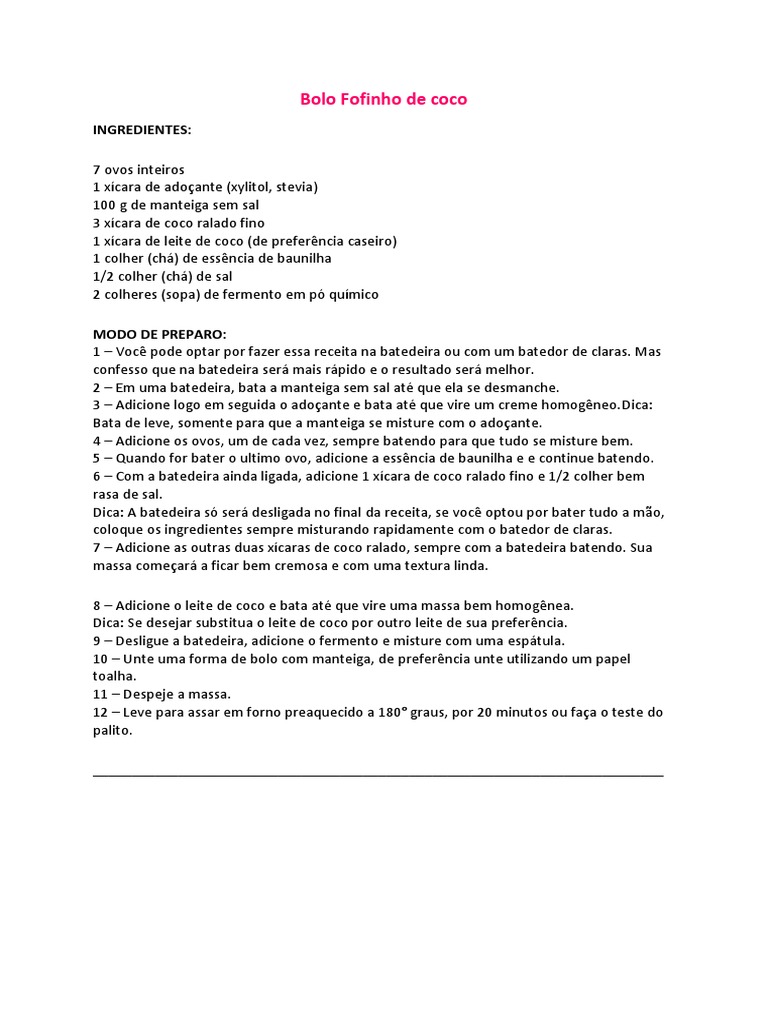 Receitinhas de Bolo | PDF | Gastronomia, comida e vinho