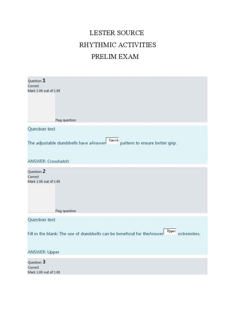 Rhythmic Activities Prelim Exam | PDF | Gymnastics | Physical Exercise