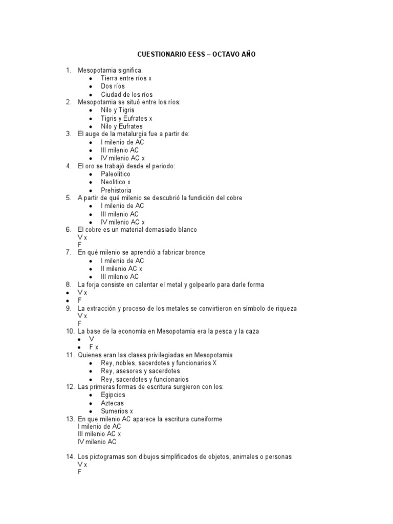 Cuestionario Eess - Octavo Año | PDF | Mesopotamia