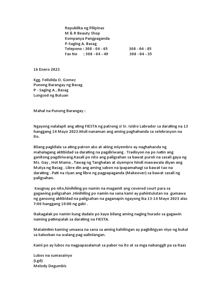 Liham Kahilingan Melody | PDF