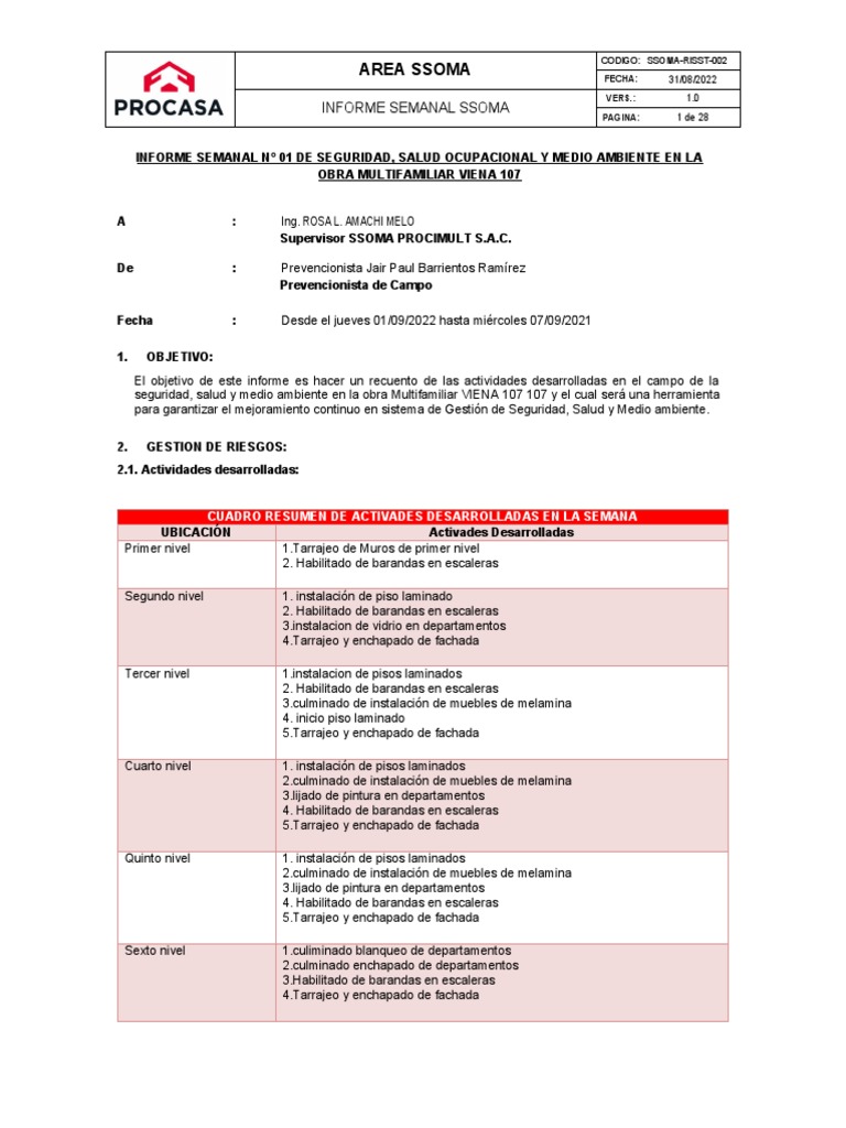 Informe Semanal Ssoma Procasa 1.09.2022 - 07.09.2022.. | PDF ... Informe Semanal Ssoma Procasa 1.09.2022 - 07.09.2022.. | PDF ...