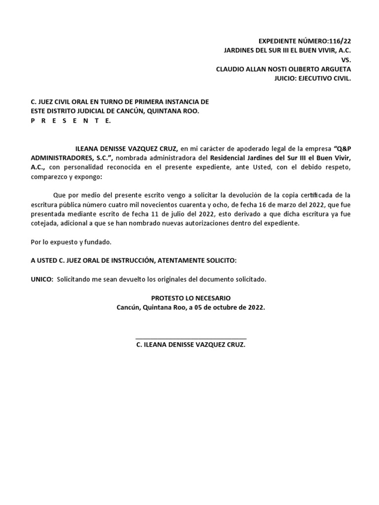 Escr Sol Doctos 116-22 | PDF