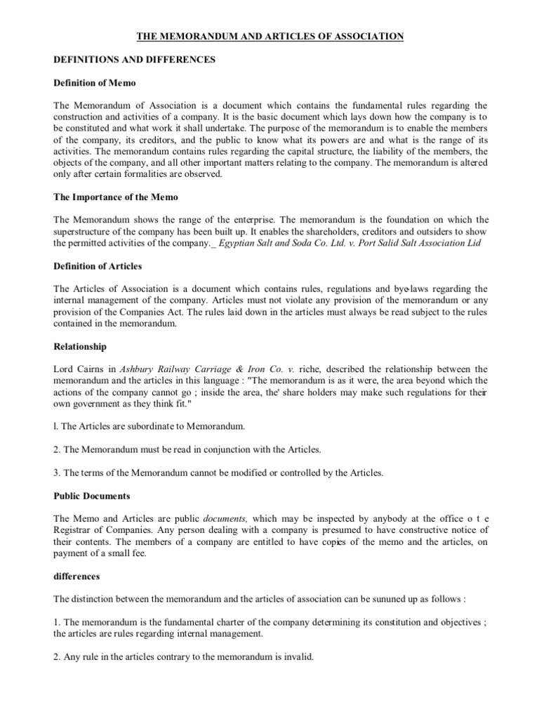 The Memorandum And Articles Of Association Articles Of Association Board Of Directors