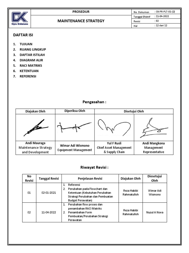 CK-PR-PLT-01 - (2) Maintenance Strategy | PDF CK-PR-PLT-01 - (2) Maintenance Strategy | PDF