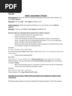 Direct Indirect Speech Worksheet Grade6 | PDF