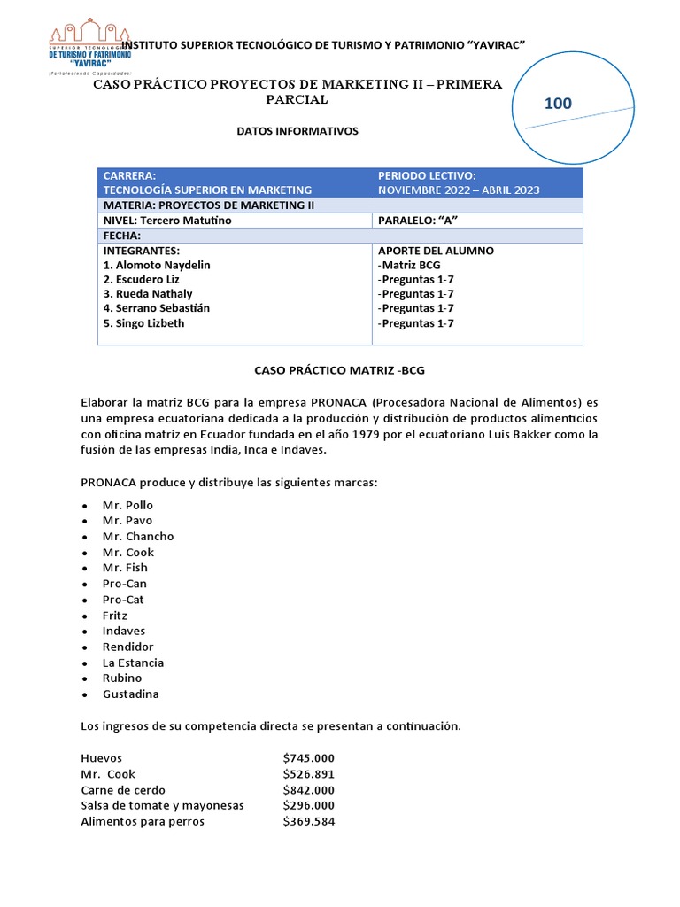 Caso Práctico Matriz BCG | PDF | Producto (Negocio) | Mercado (economía)