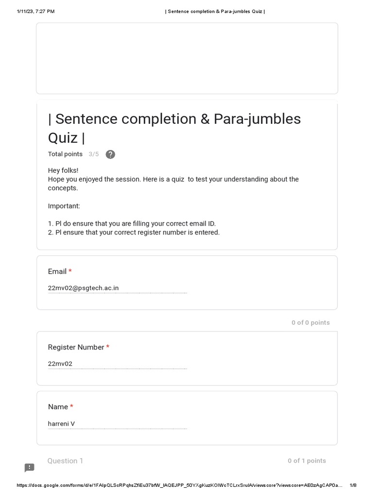 Sentence Completion & Para-Jumbles Quiz | PDF