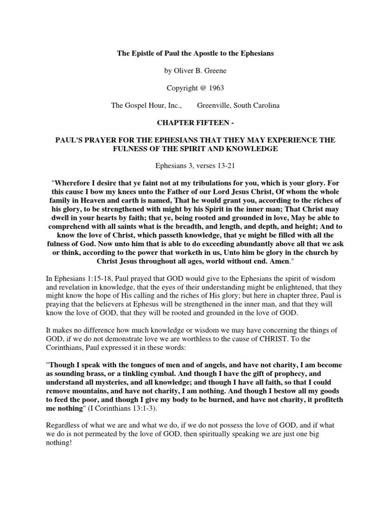Ephesians 3 13-21 Paul's Prayer for the Ephesians That They May ...