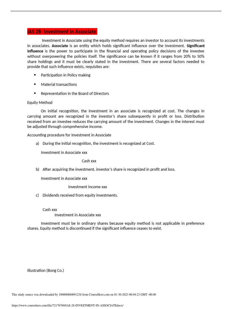 Ias 28 Investment in Associate | PDF | Investing | Equity (Finance)