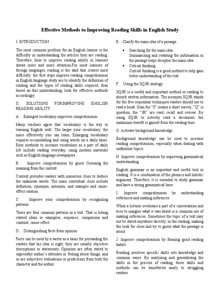 Effective Methods To Improving Reading Skills in English Study | PDF ... Effective Methods To Improving Reading Skills in English Study | PDF ...