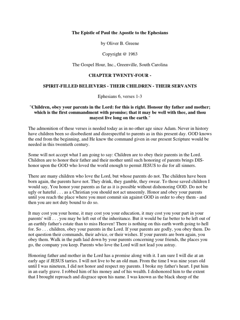 Ephesians 6 1-9 Spirit Filled Believers - Their Children - Their ...