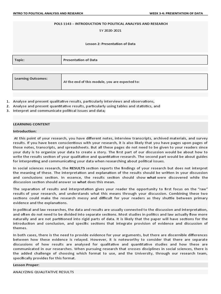 Intro To Political Analysis and Research - Presentation of Data | PDF ...