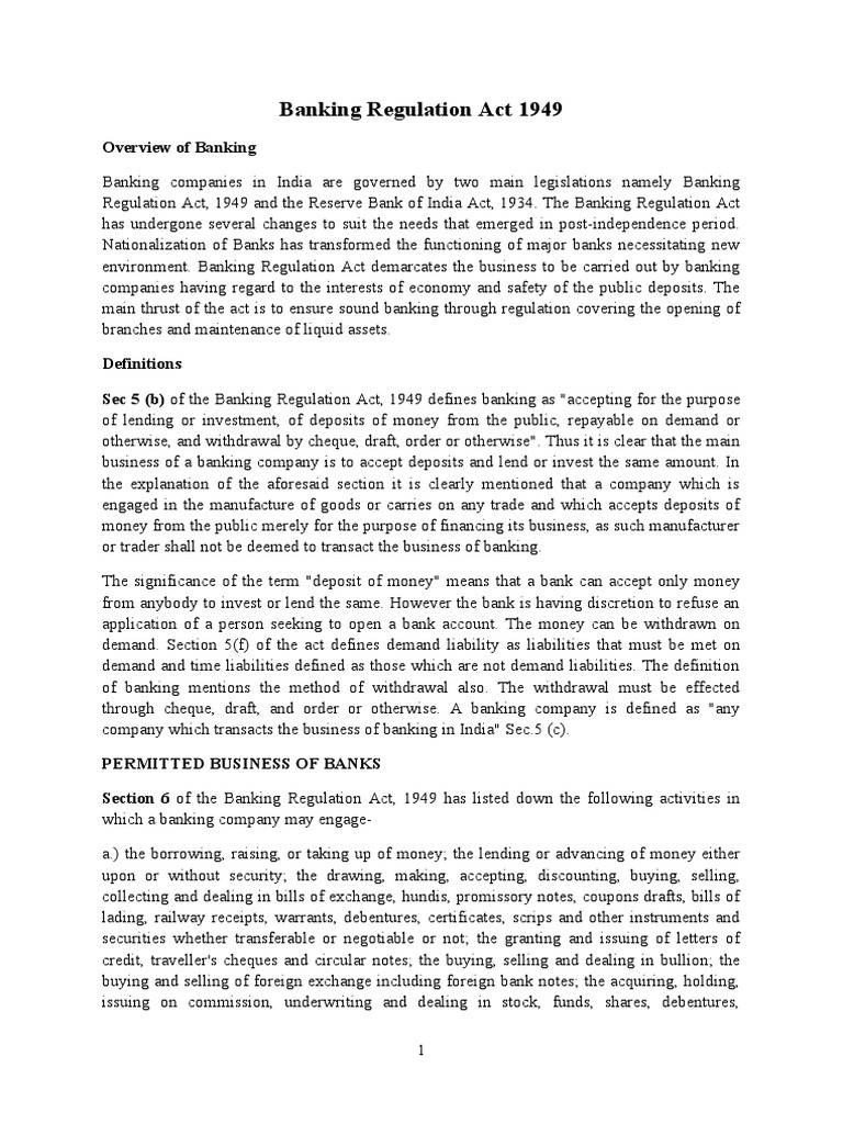 Banking Regulation Act 1949 Overview | PDF | Securities (Finance) | Banks