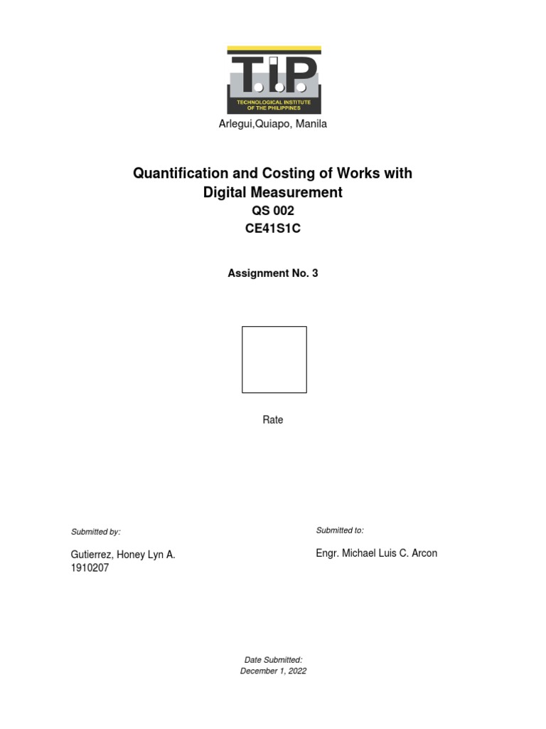 Assignment 3 - QS-002 - Gutierrez | PDF | Measurement | Surveying Assignment 3 - QS-002 - Gutierrez | PDF | Measurement | Surveying
