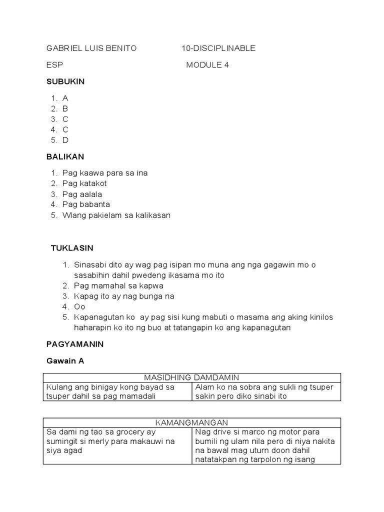Gabriel Luis Benito 10 Esp Module 4 | PDF