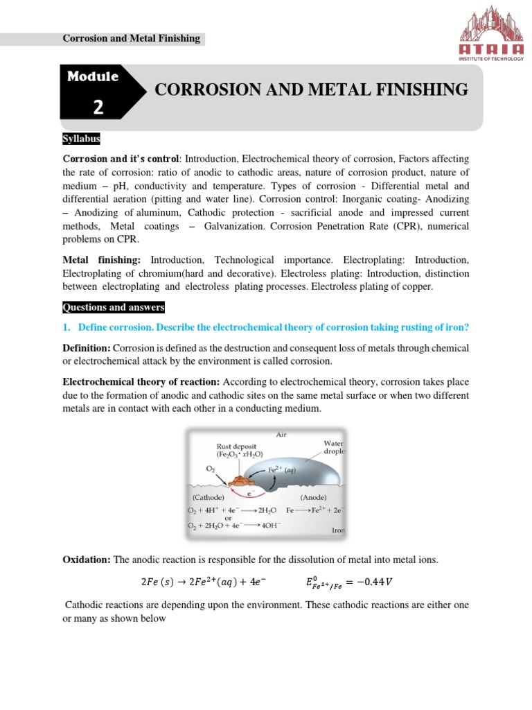 Module 2 Corrosion and Metal Finishing | PDF | Corrosion | Anode