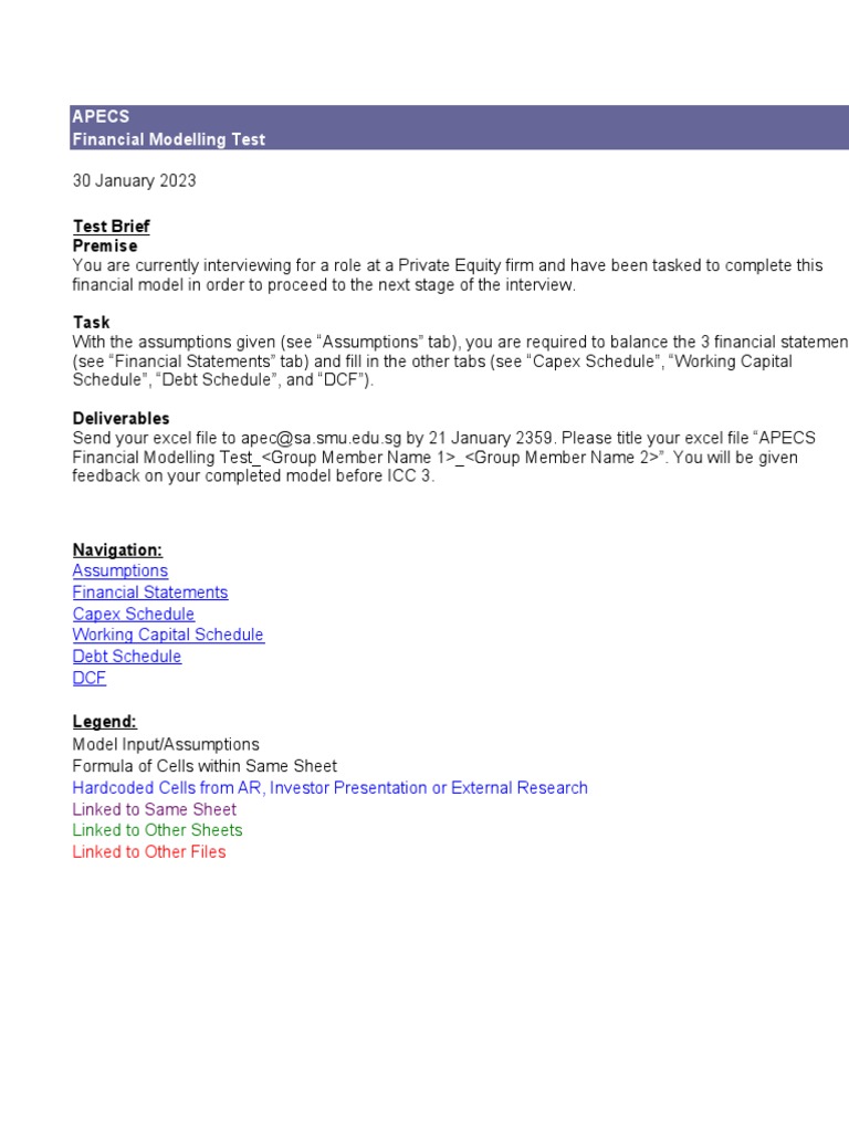 APECS Financial Modelling Test (Updated) - Darren | PDF | Cost Of ...