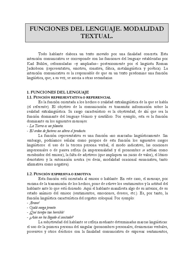 Tema 5. Funciones Del Lenguaje. Modalidad Textual. | PDF | Verbo | Lingüística