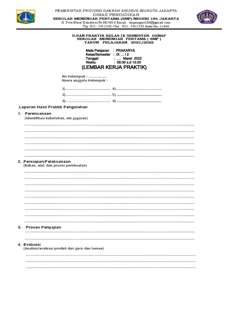 Lembar Laporan Ujian Praktik Prakarya | PDF