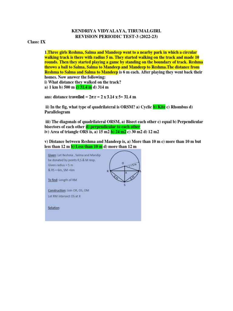 Revision 9th pt3 2022-23 | PDF | Area | Rectangle