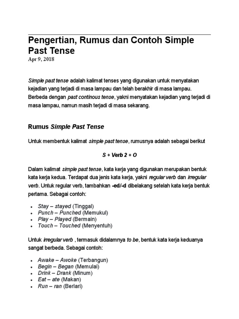 Materi Past Tense | PDF | Seni & Disiplin Bahasa | Kajian Bahasa Asing