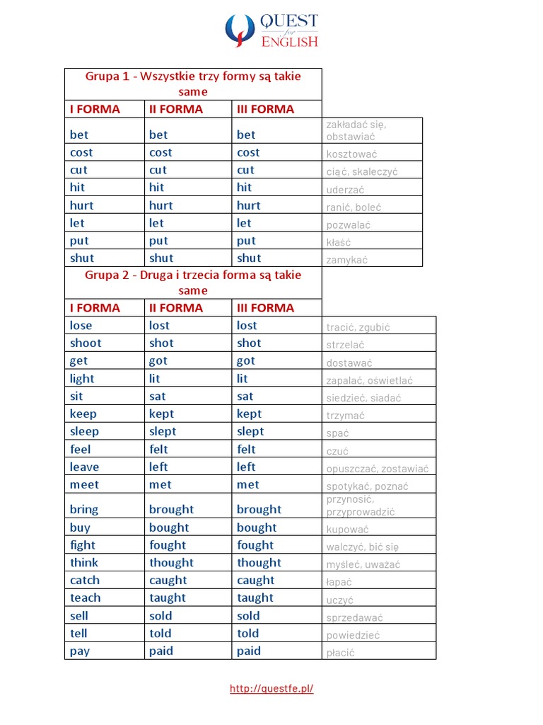 Irregular Verbs | PDF