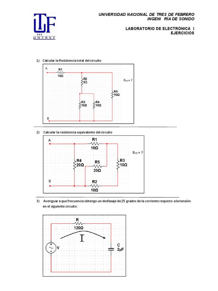 Ejercicios N°1 Labo 1 | PDF | Frecuencia | Resistencia Eléctrica y Conductancia