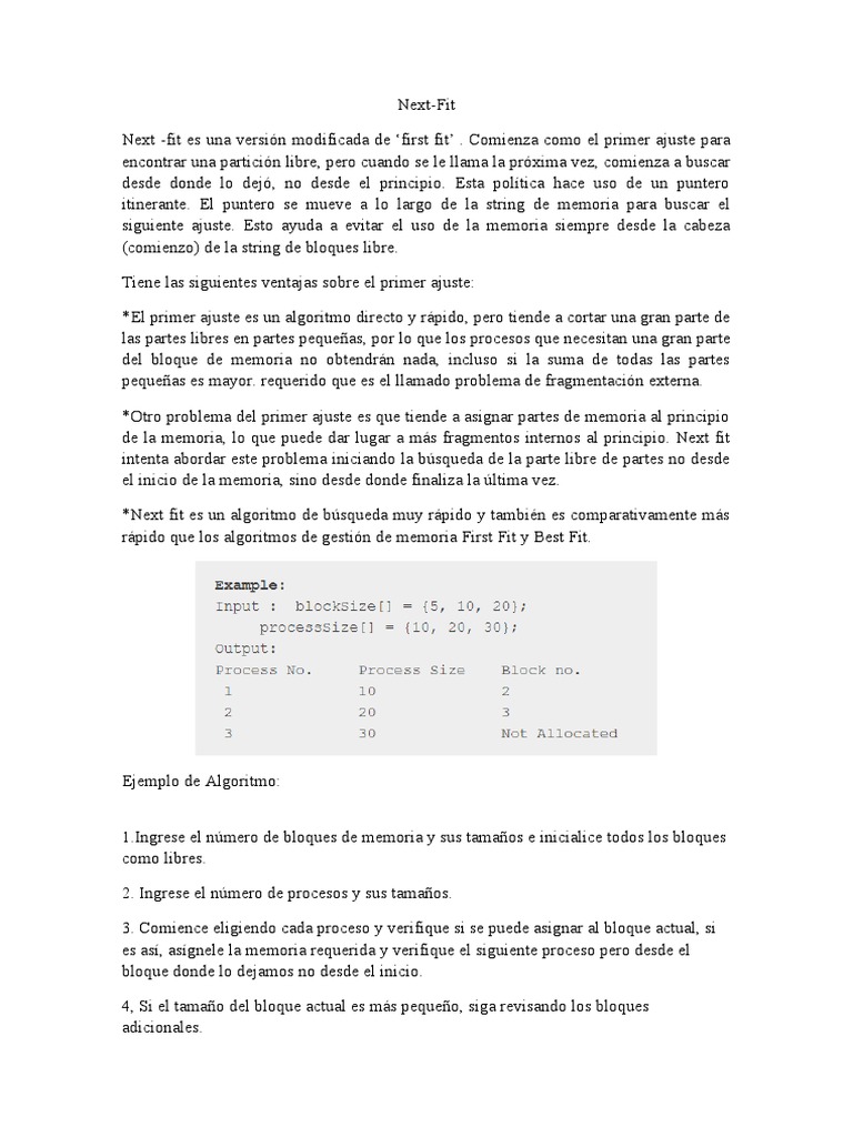 Next Fit | PDF | Puntero (Programación de computadora) | Informática