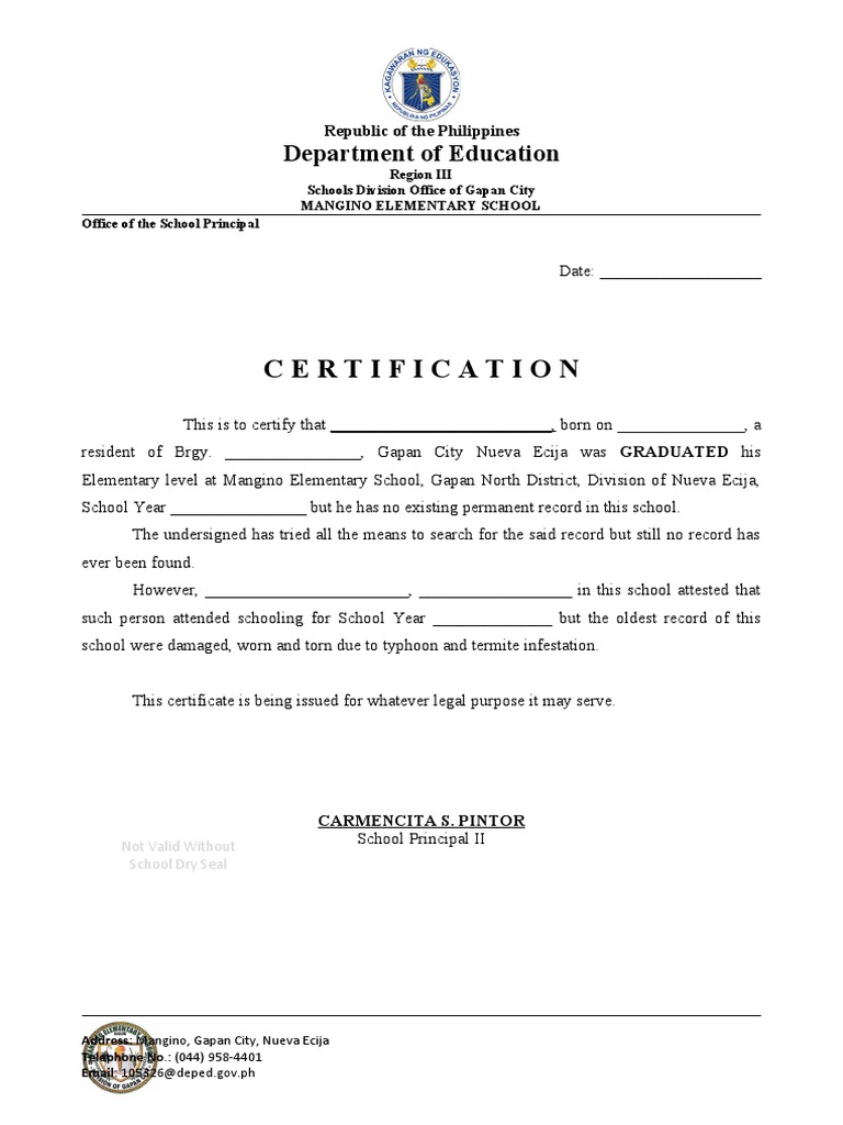 FORM 137 Lost Certification | PDF
