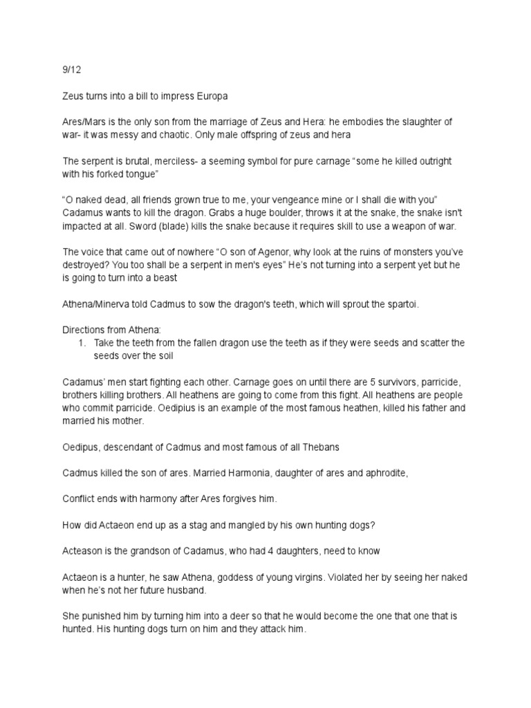 Greek Mythology Notes | PDF | Theseus | Medusa