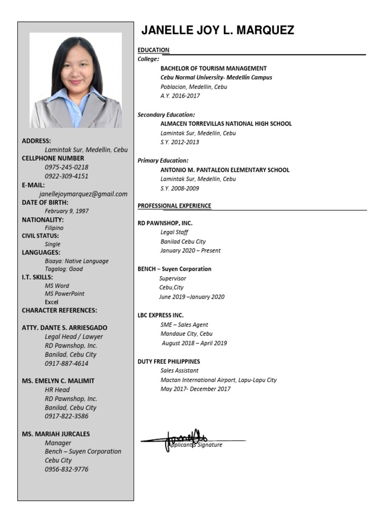 Janelle Joy Marquez Resume | PDF | Cebu | Philippines