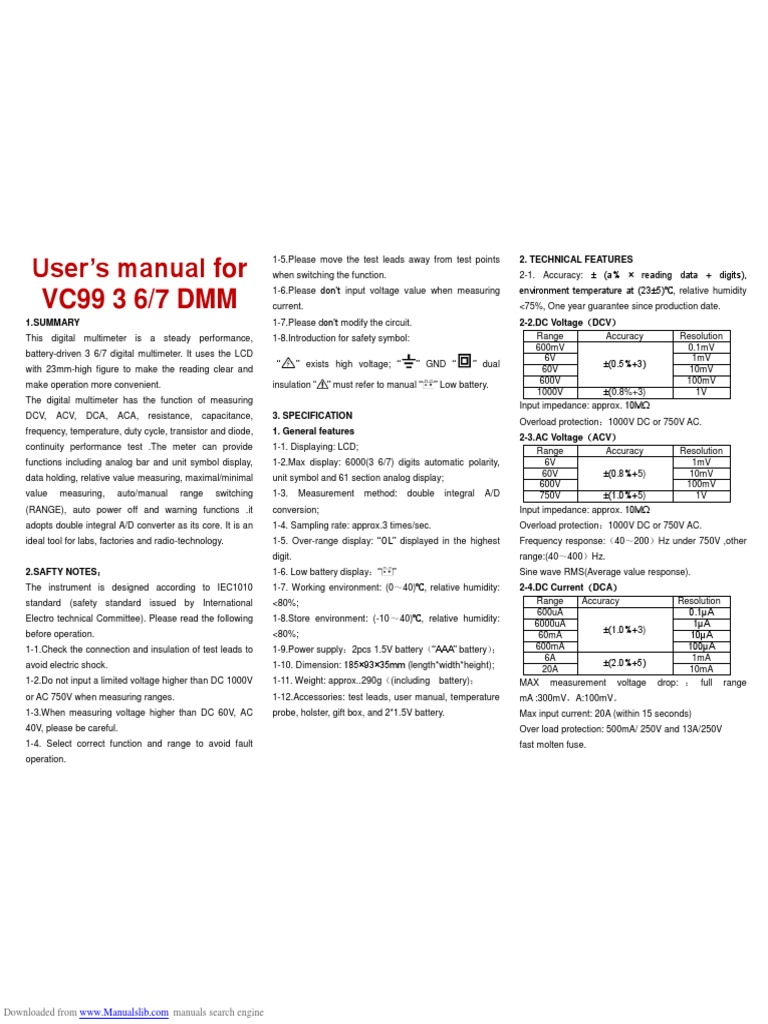 vc99 3 67 DMM | PDF | Capacitor | Power Supply