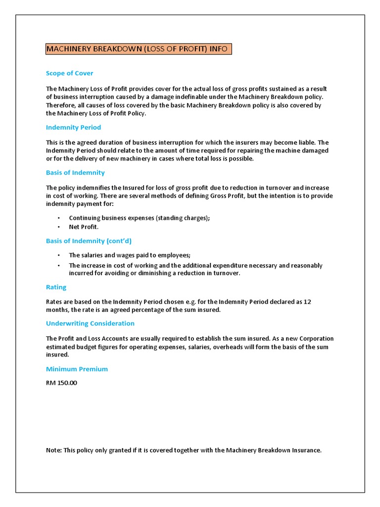 Poi - Product Information - Machinery Breakdown (Loss of Profit) | PDF