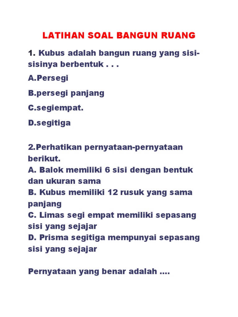 Latihan Soal Matematika Bangun Ruang Besok | PDF