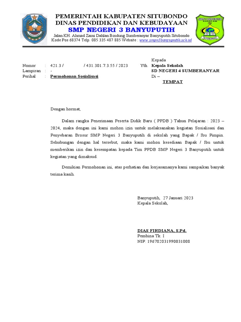 Surat Permohonan Sosialisasi | PDF