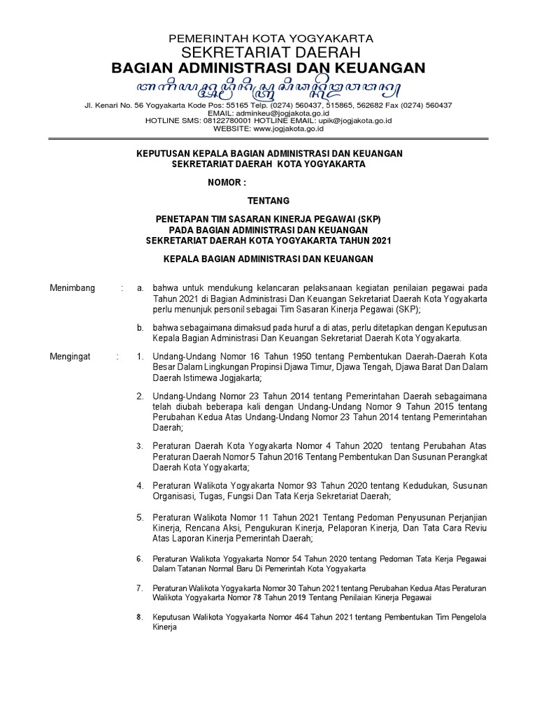 Surat Keputusan Tim Sasaran Kinerja Pegawai (SK SKP) Tahun 2021 8030 | PDF