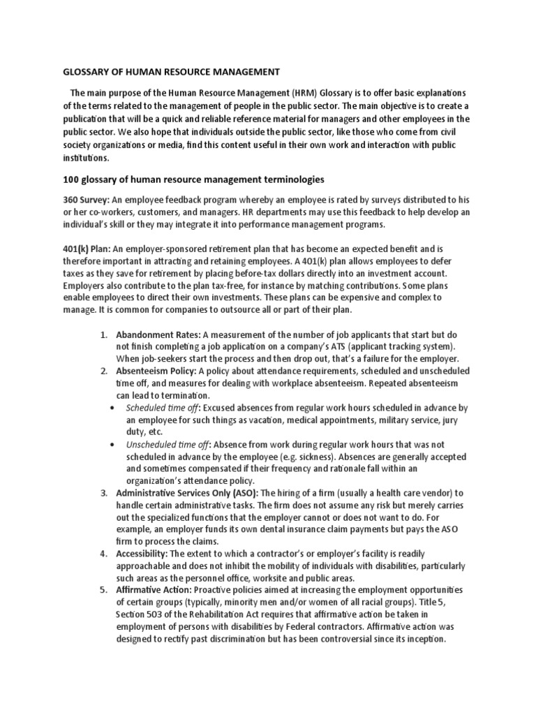 Glossary of Human Resource Management | PDF | Cost Of Living | Employment