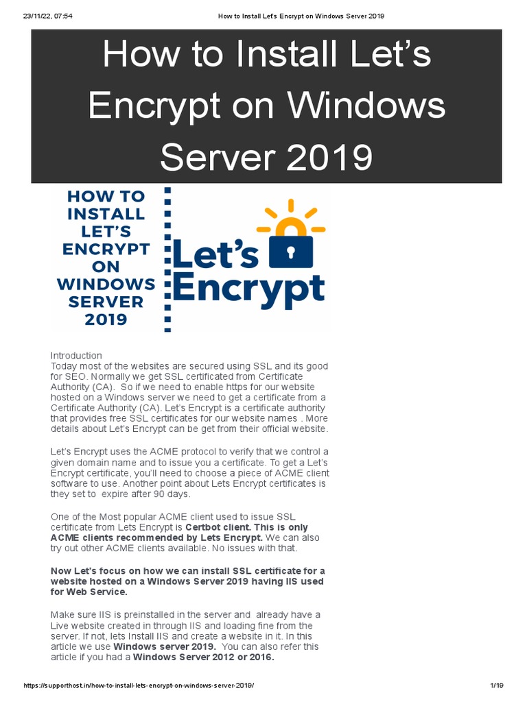 How To Install Let's Encrypt On Windows Server 2019 | PDF | Transport ...