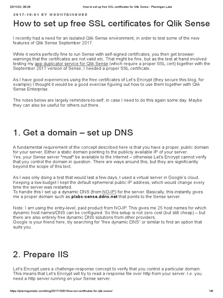 Free SSL Setup for Qlik Sense Guide | PDF | Networking | Internet & Web