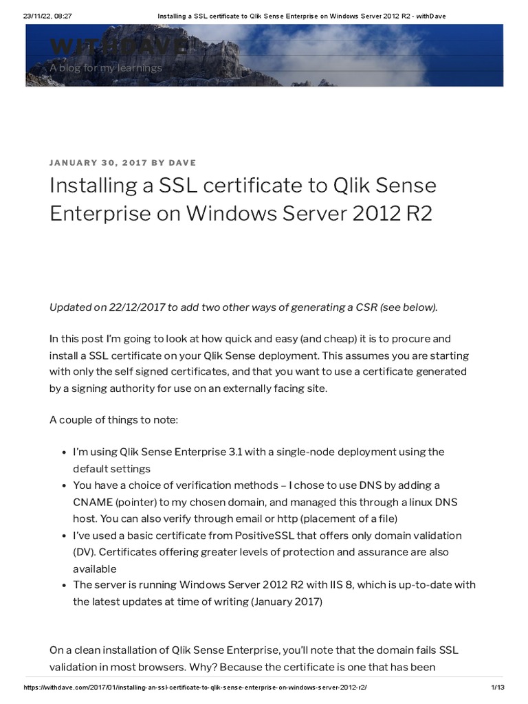 Installing A Ssl Certificate To Qlik Sense Enterprise On Windows Server
