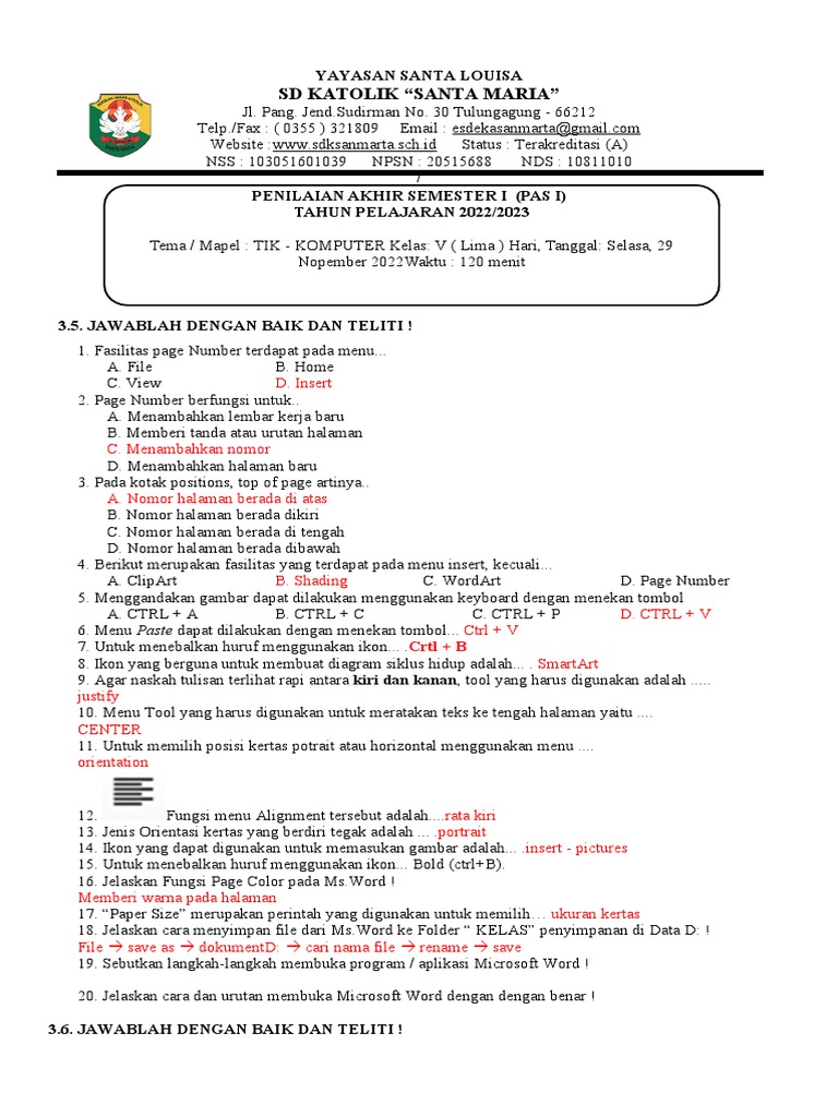 Pas 1 Tik Kelas 5 - Soal Edit Muji | PDF