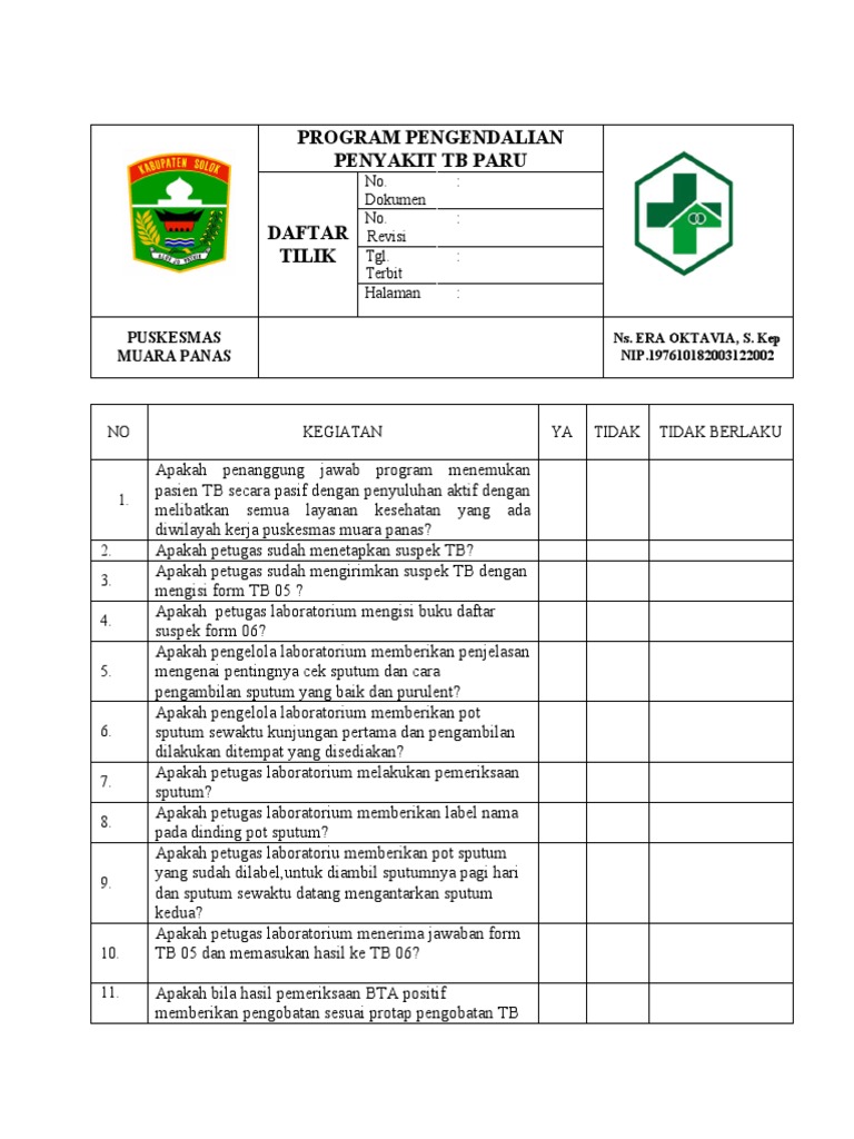 2023 Daftar Tilik Program Pengendalian Penyakit TB Paru | PDF