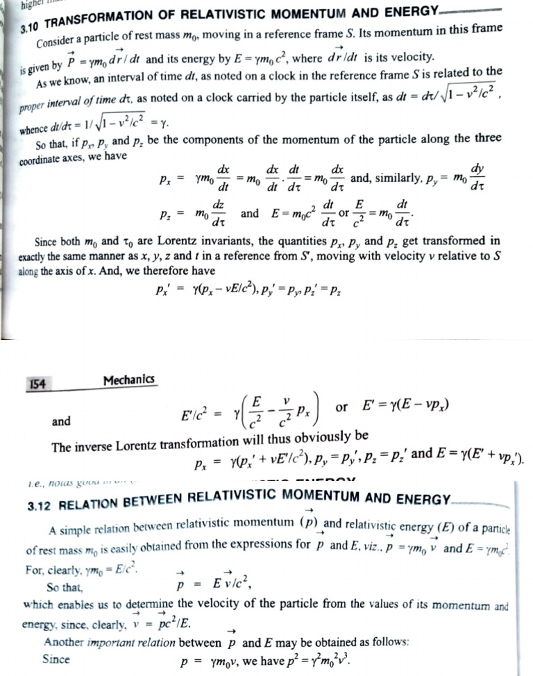 Transformation of Mom and Energy | PDF | Momentum | Special Relativity