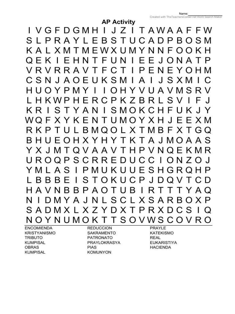 AP Activity Word Search Puzzle | PDF