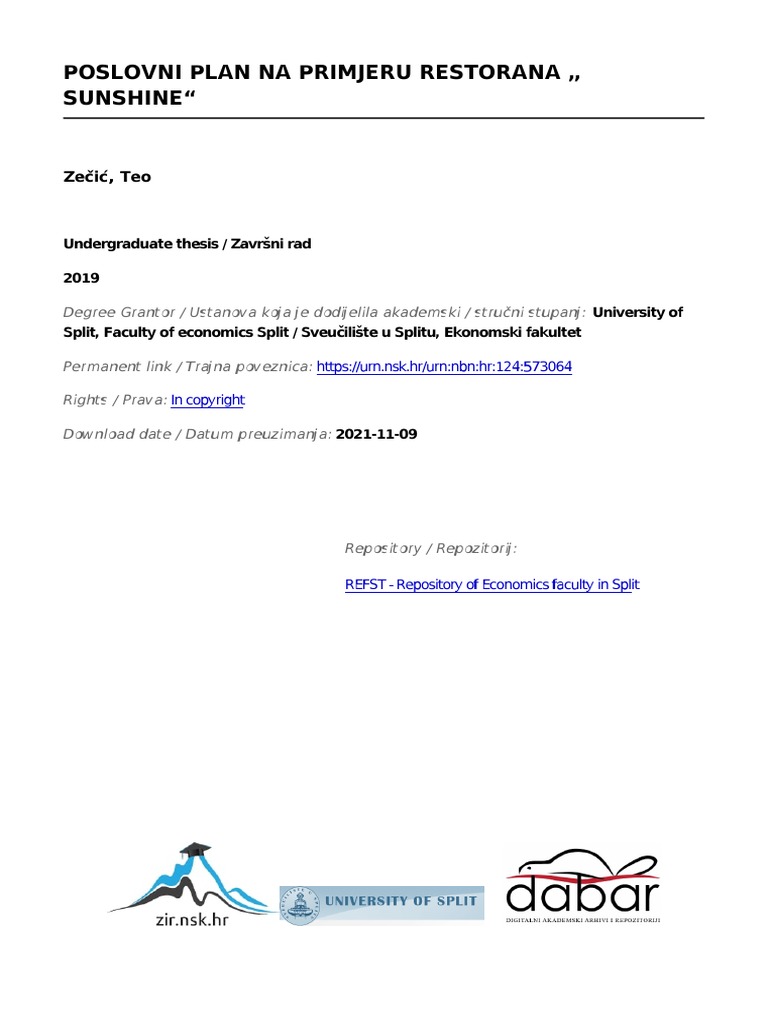 Poslovni Plan Primjer | PDF