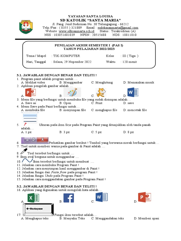 Pas 1 Tik Kelas 3 - Soal Edit Muji | PDF