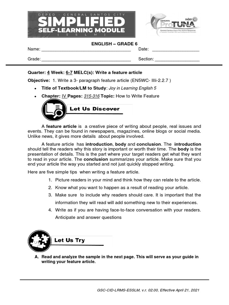006-007 English 5-Q4-SSLM - Week 6 and 7 | PDF